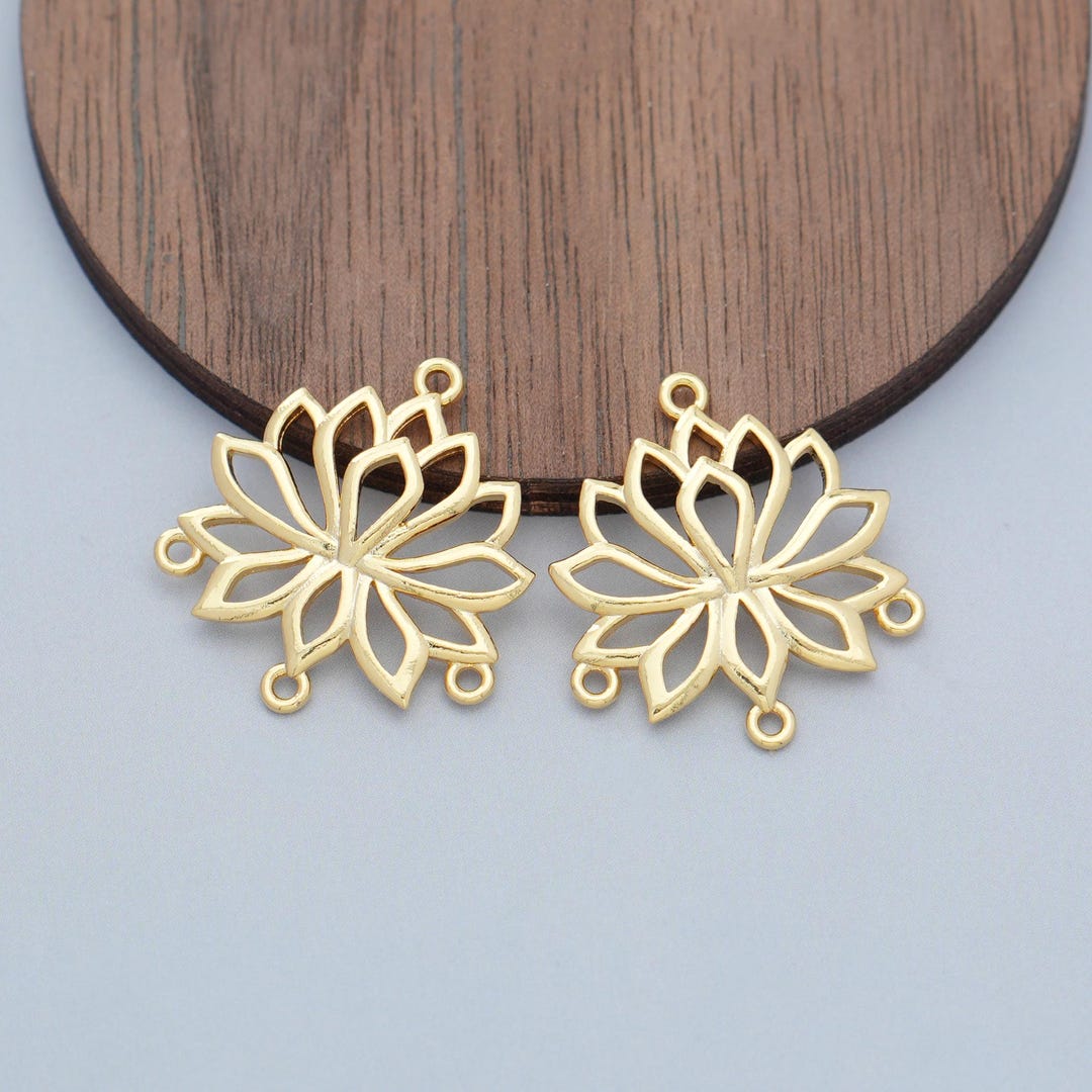 24K Gold Plated Brass Lotus Flower Connectors, 22x24mm Hollow Link ...