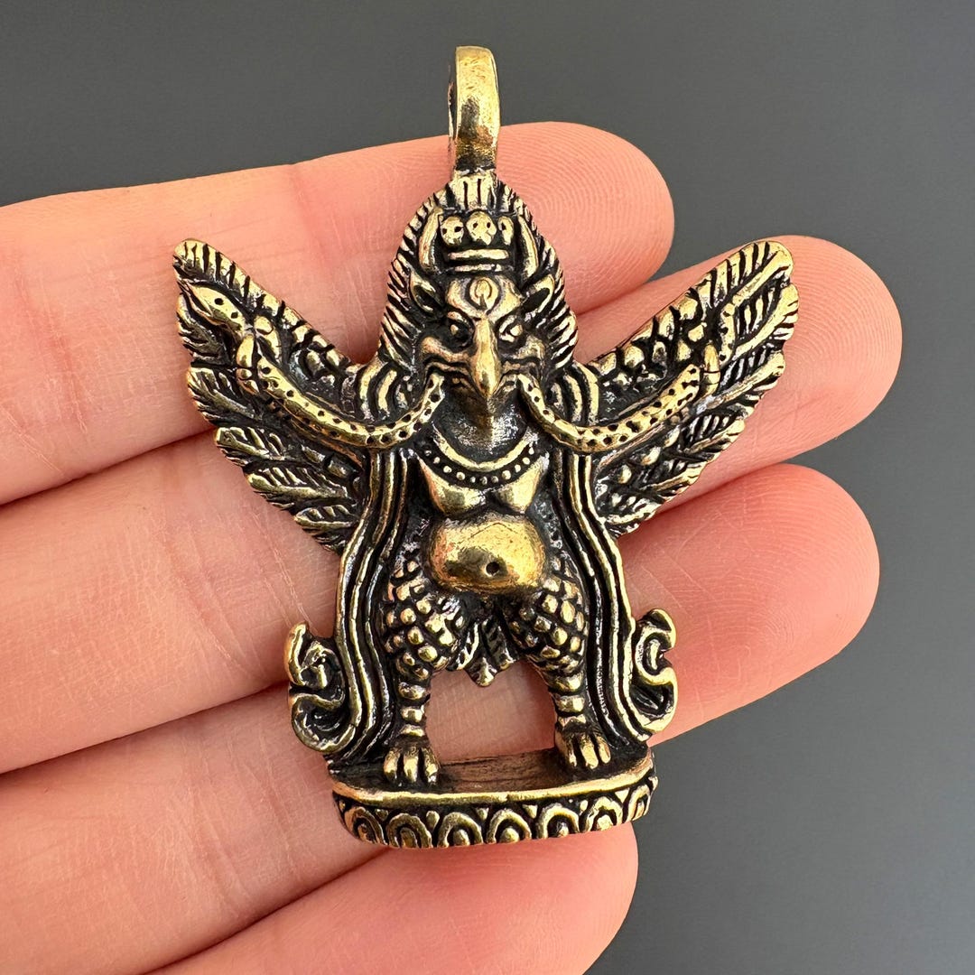 Vintage Brass Garuda Eagle Buddha Pendant - Tibetan Religious Amulet ...