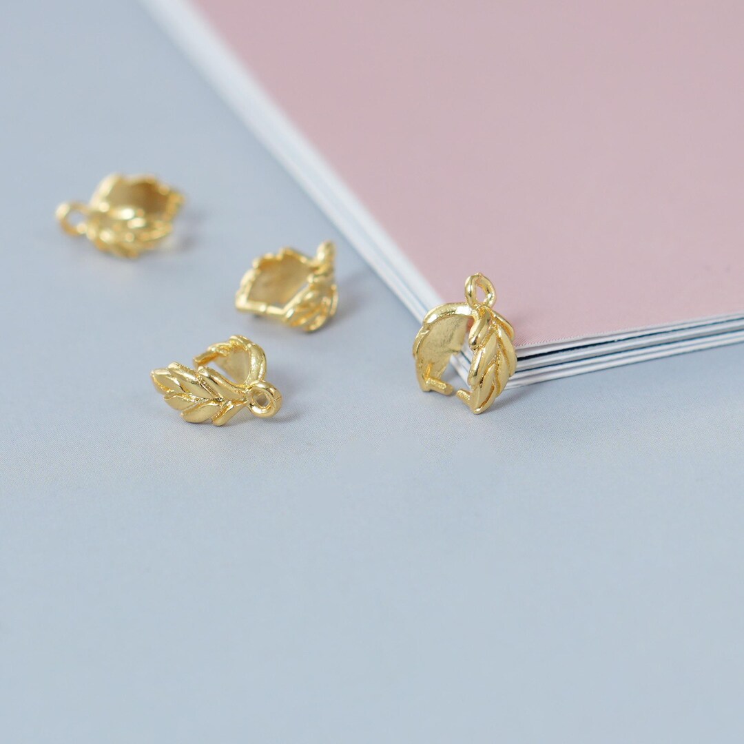 24K Gold Plated Brass Leaf Clasp, DIY Jewelry Making Connector, Leaf ...