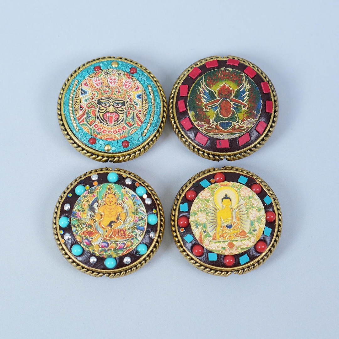 Handmade Tibetan Double Sided Tangka Pendant, Nepal Inlay Om Mani Padme ...
