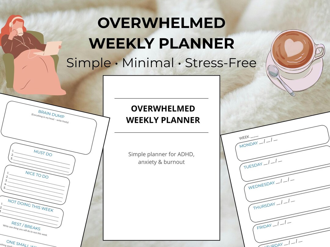 Overwhelmed Weekly Planner Printable | Simple Planner for ADHD, Anxiety ...