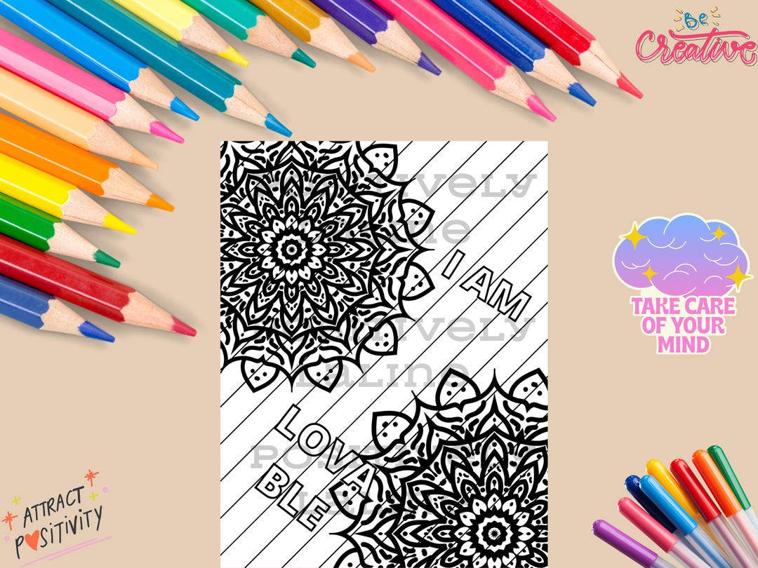 I Am Lovable Coloring Page Printable: Self-love Affirmation Art for ...
