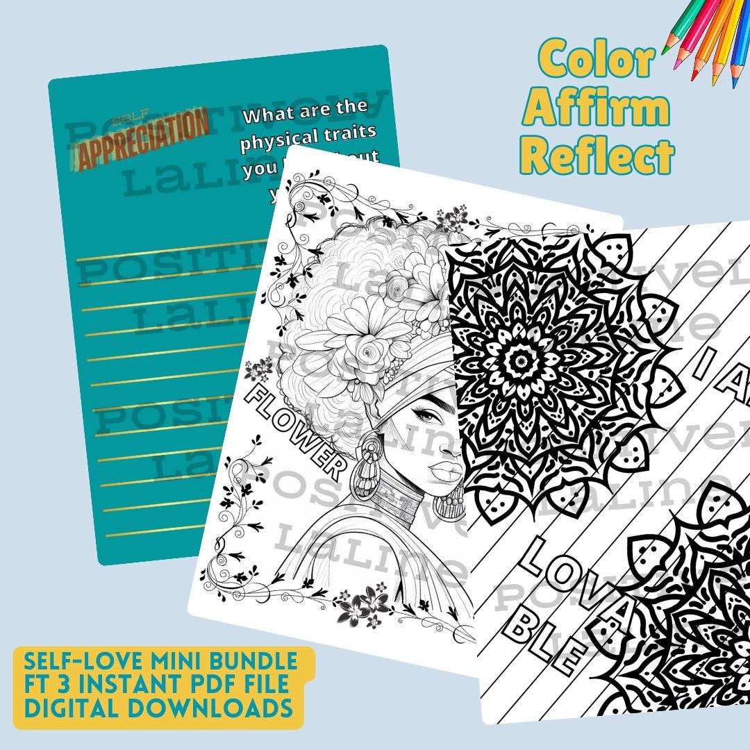 Self-love Coloring Pages Mini Bundle | Black Woman Art | Affirmation ...
