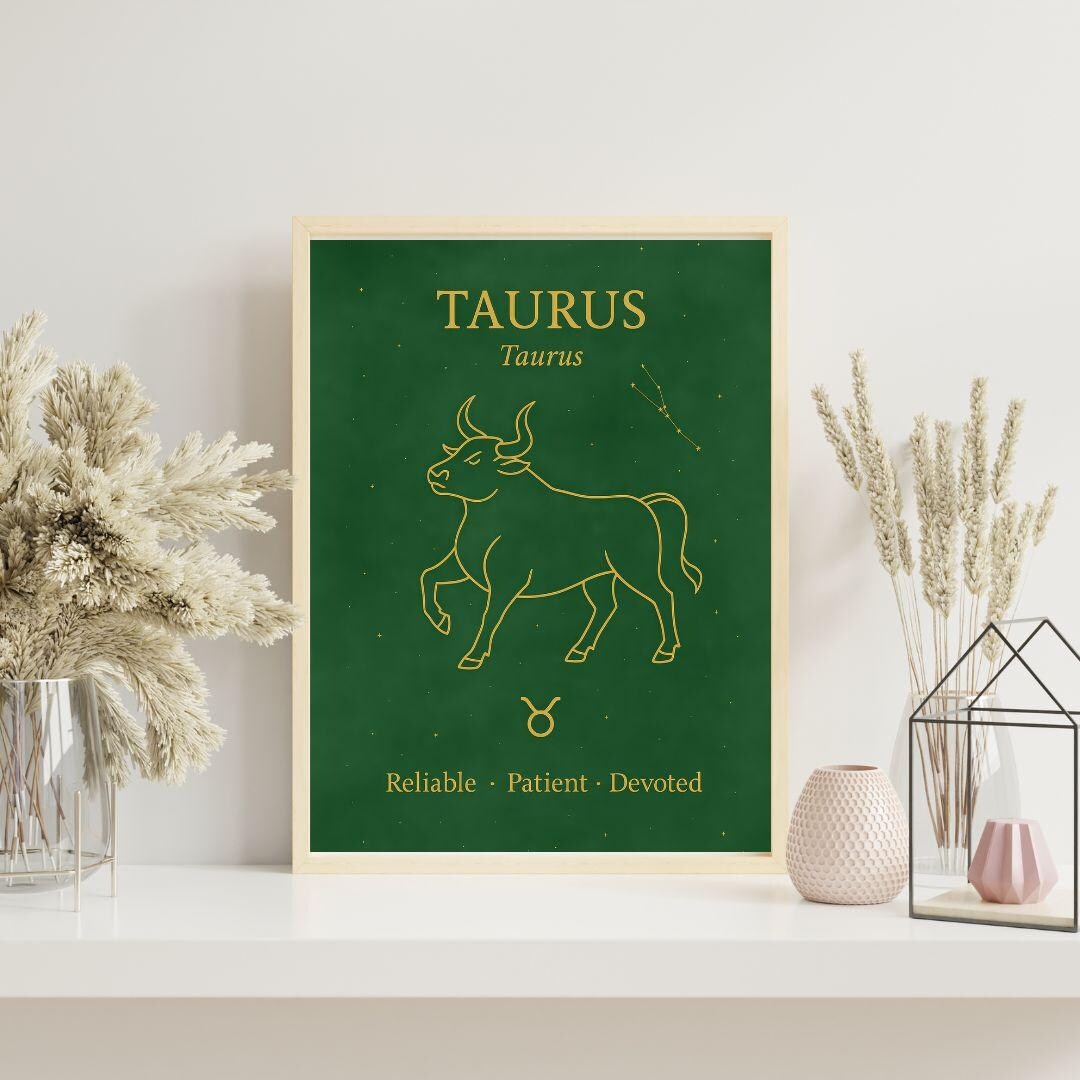 Taurus Zodiac Wall Art Printable – Minimalist Floral Abstract Poster ...