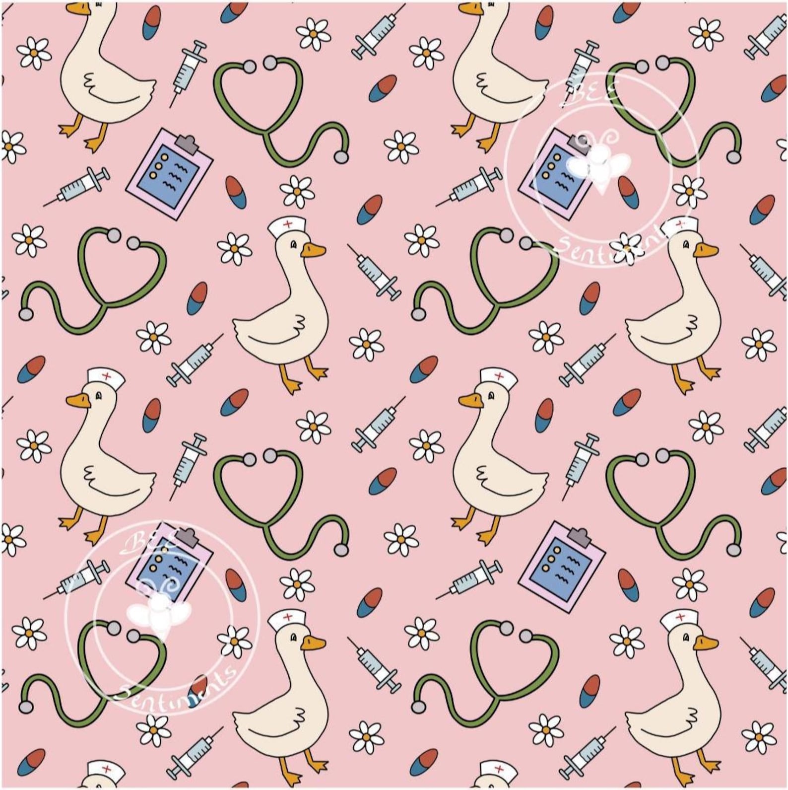 Nurse Duck Medical Pattern: Kawaii Healthcare Design (digital Download ...