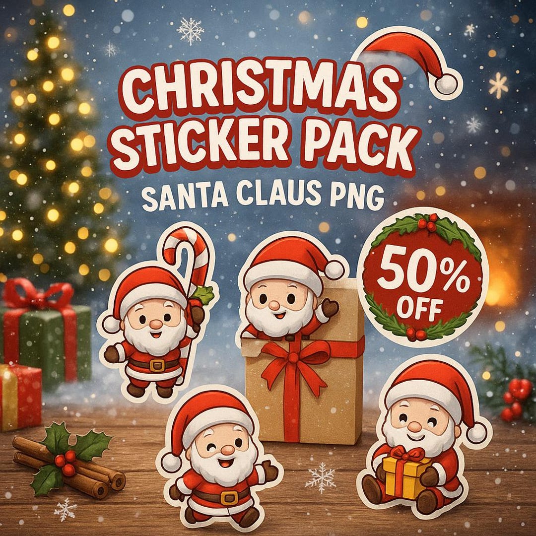 Neutral Santa Claus Sticker Pack, Cozy Xmas Clipart (digital Download ...