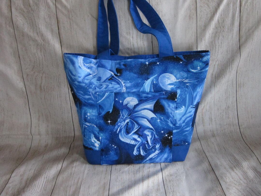Dragon Tote Bag, Large Dragon Purse, Blue Dragon Book Bag, Fantasy Tote ...