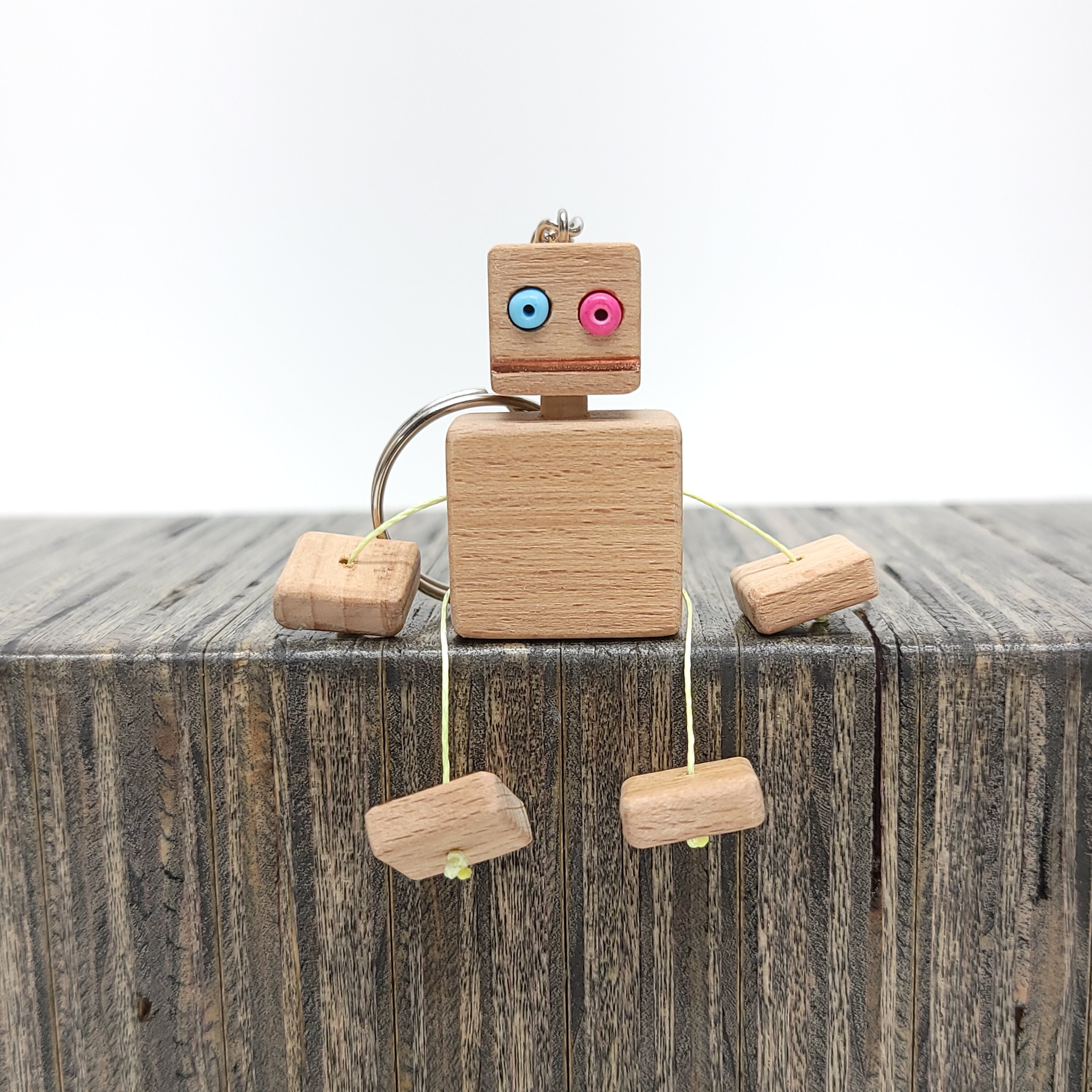 TINY Handmade Robot Keychain Reclaimed Hardwood Natural - Etsy