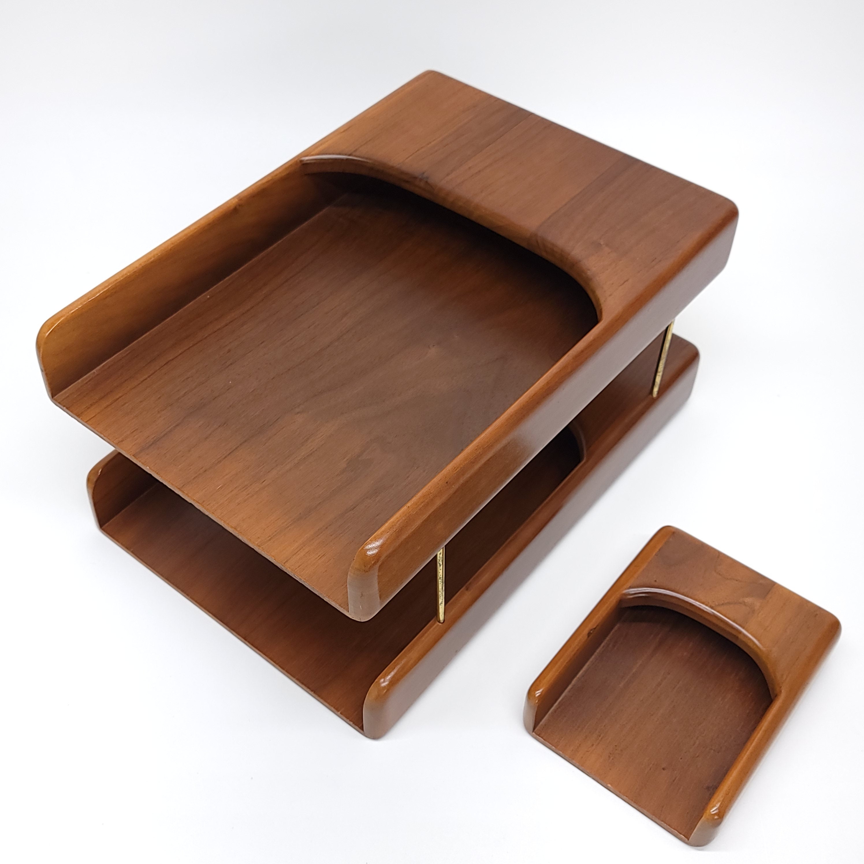 Mid Century Two Tier Desk Tray Letter and Envelope Walnut Excellent - Etsy