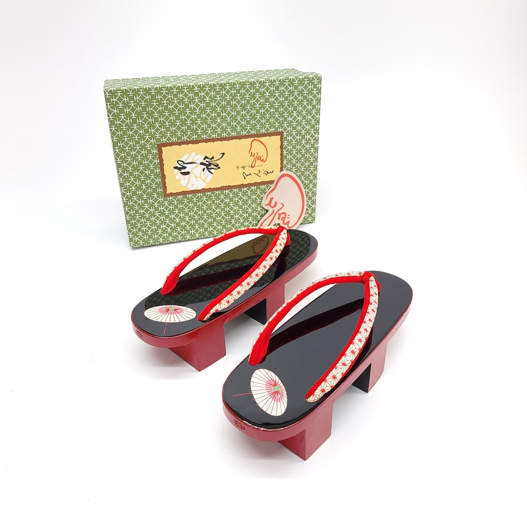 Vintage Okobo Traditional Japanese Wooden Sandals Flat Wood Base ...