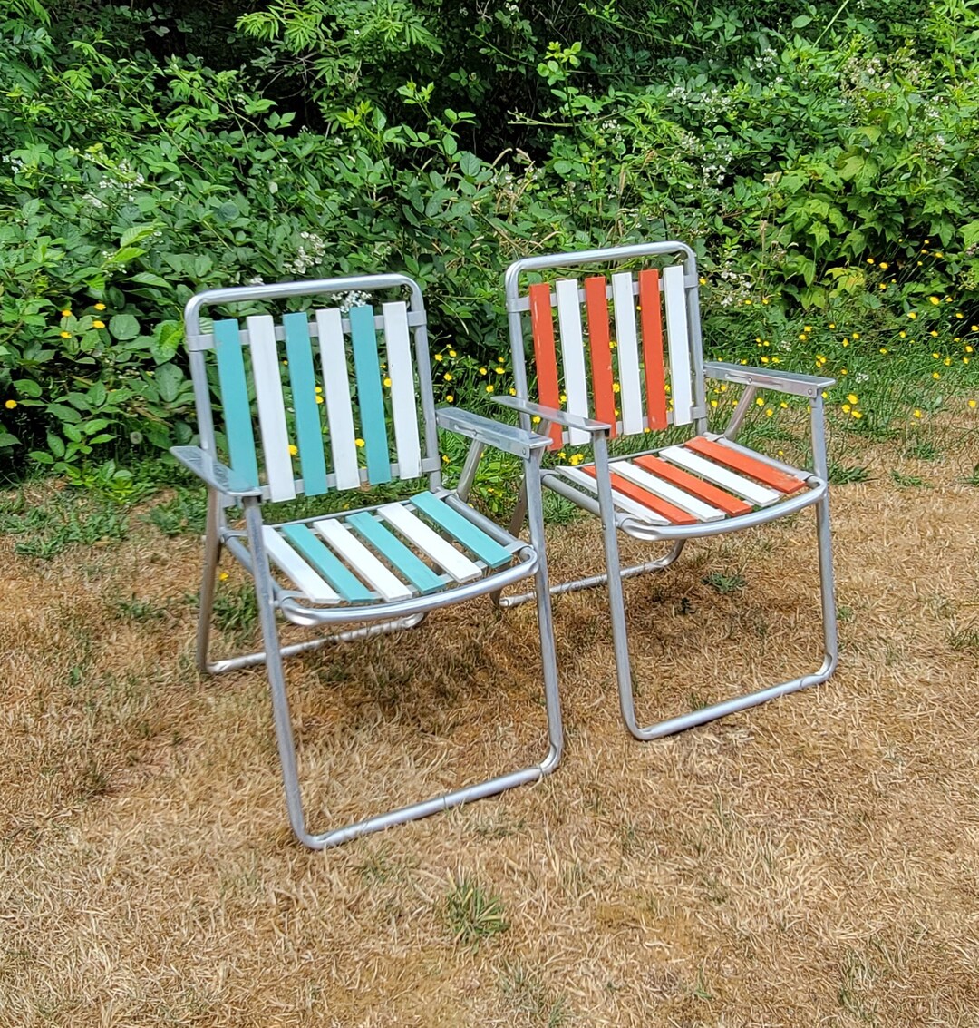 Vintage Telescoping Aluminum Chair Set of 2 Wood Slats MCM - Etsy