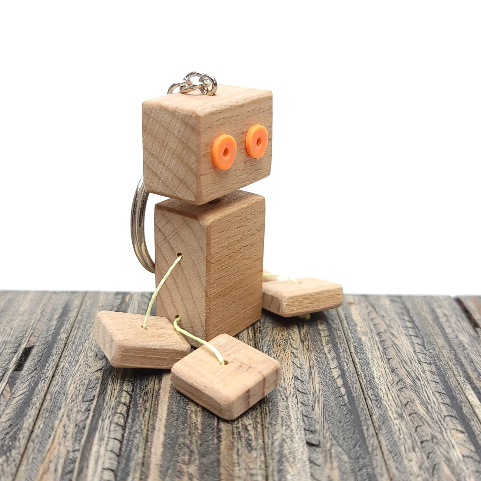TINY Handmade Robot Keychain Reclaimed Hardwood Natural - Etsy