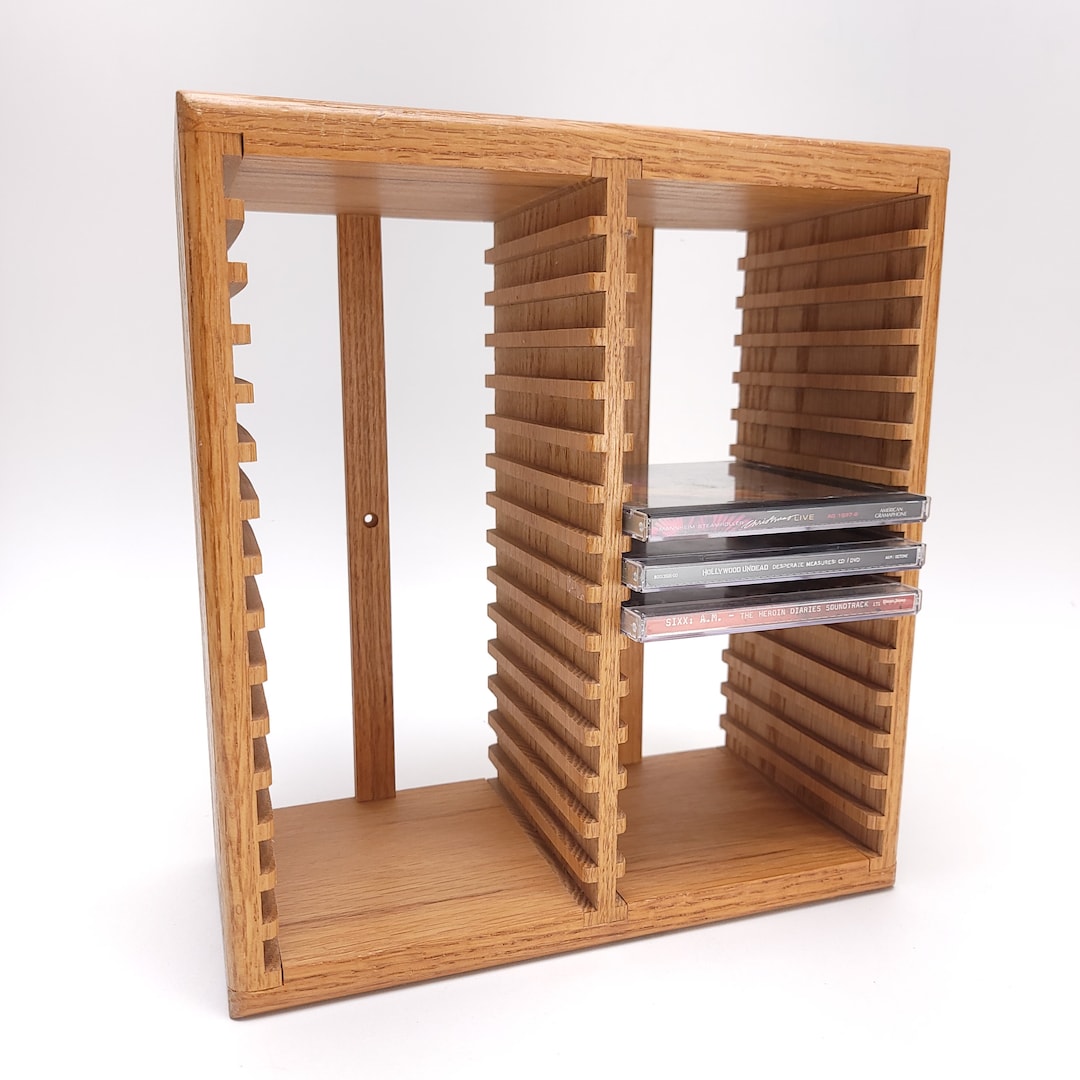CD Storage Rack Tower Holder Solid Oak Wood 30 Cd's Wall or Surface ...