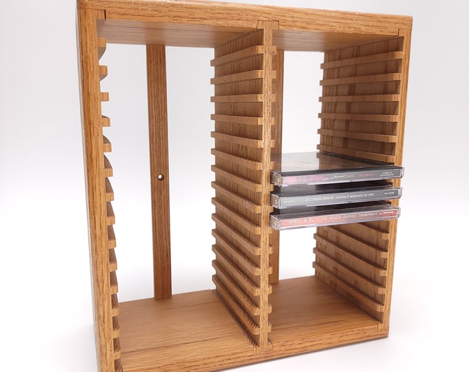 CD Storage Rack Tower Holder Solid Oak Wood 30 Cd's Wall or Surface ...