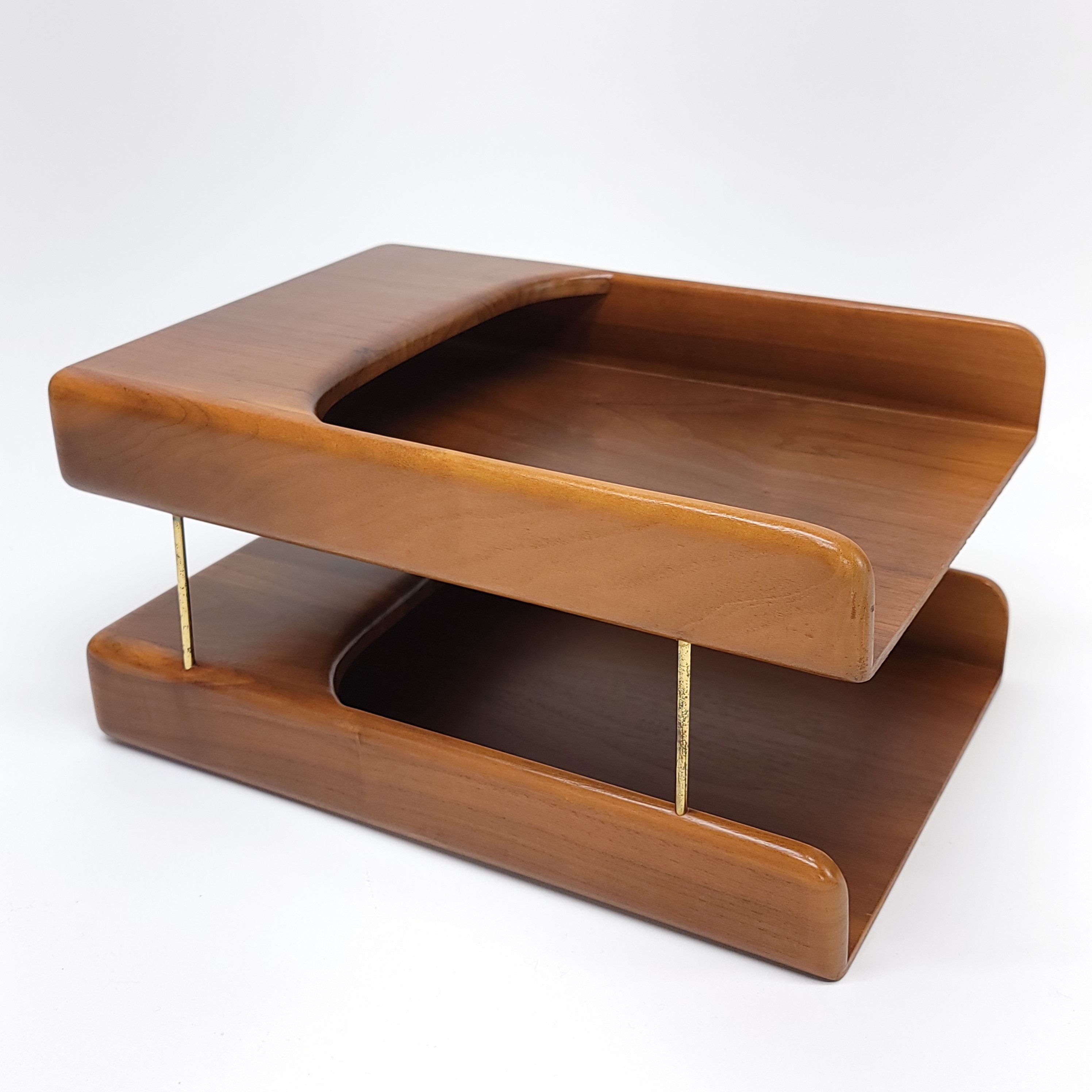 Mid Century Two Tier Desk Tray Letter and Envelope Walnut Excellent - Etsy