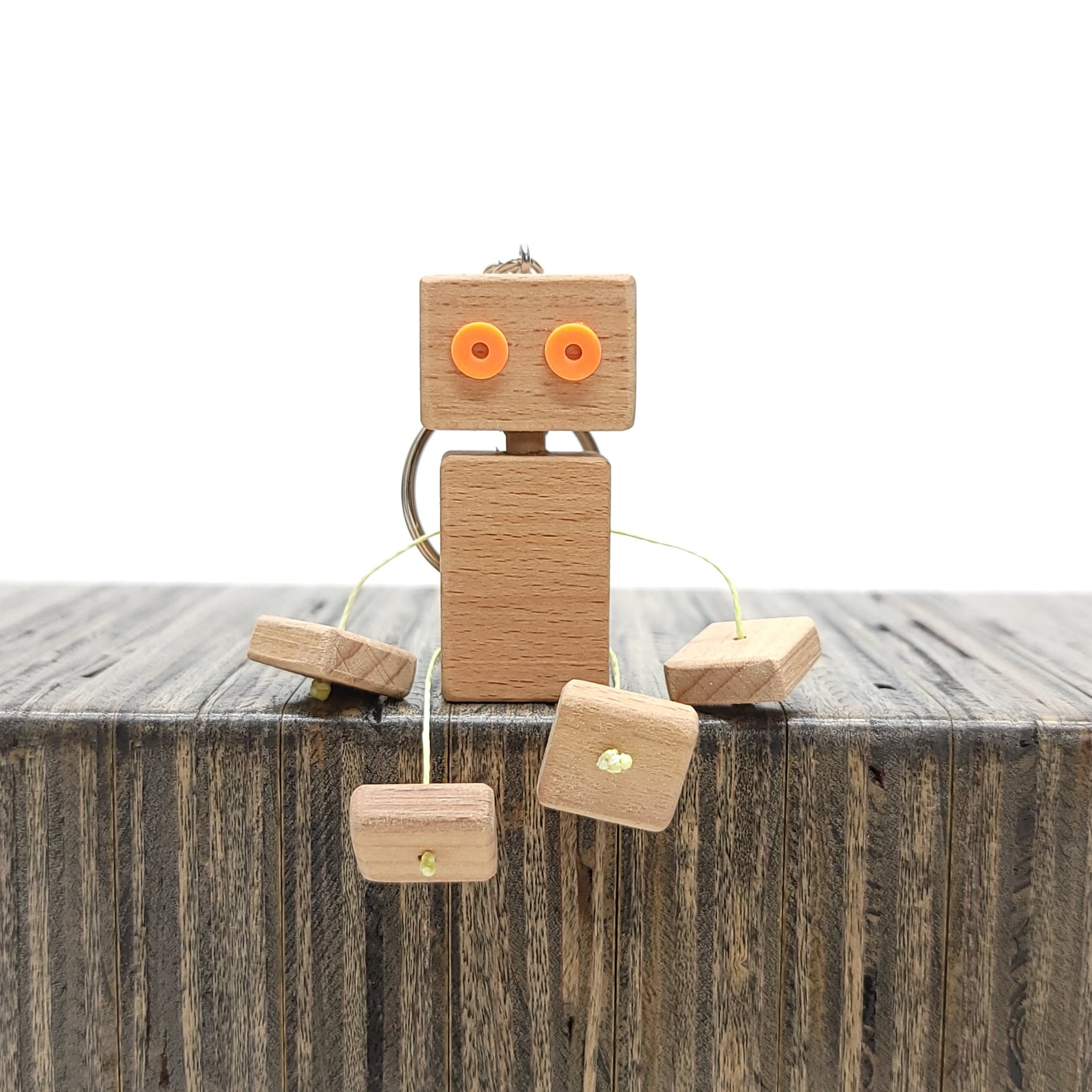 TINY Handmade Robot Keychain Reclaimed Hardwood Natural - Etsy
