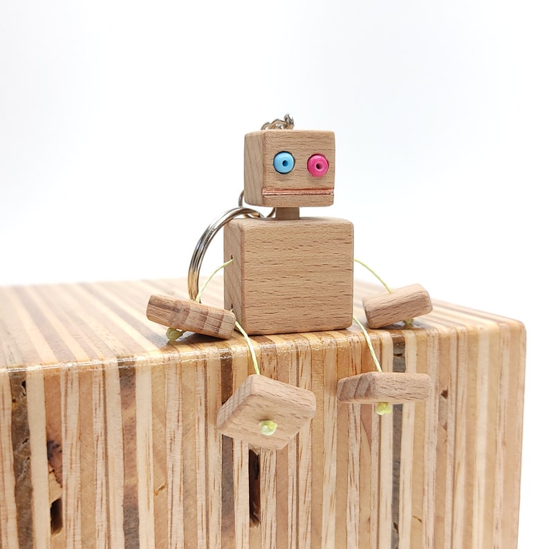 TINY Handmade Robot Keychain Reclaimed Hardwood Natural - Etsy