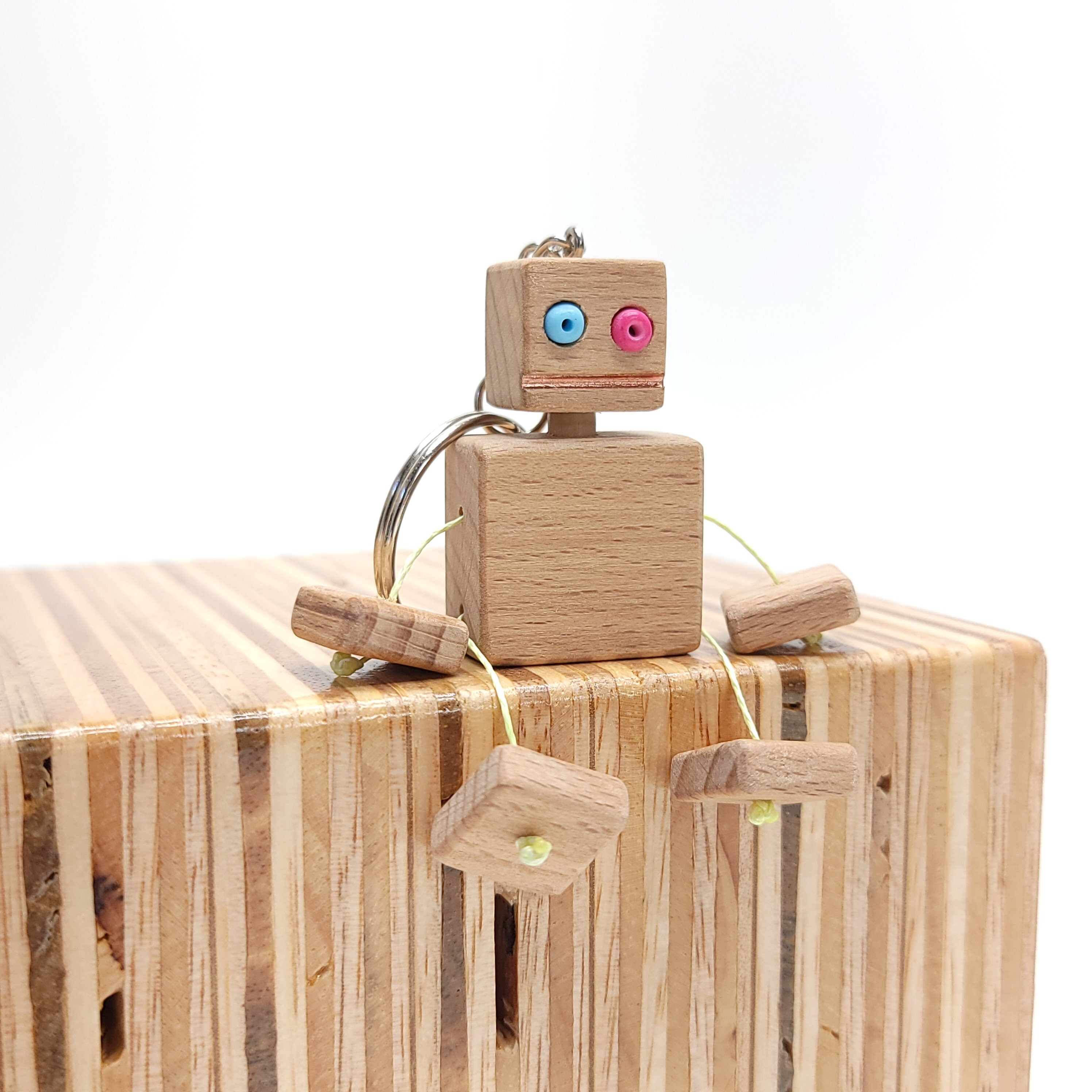 TINY Handmade Robot Keychain Reclaimed Hardwood Natural - Etsy