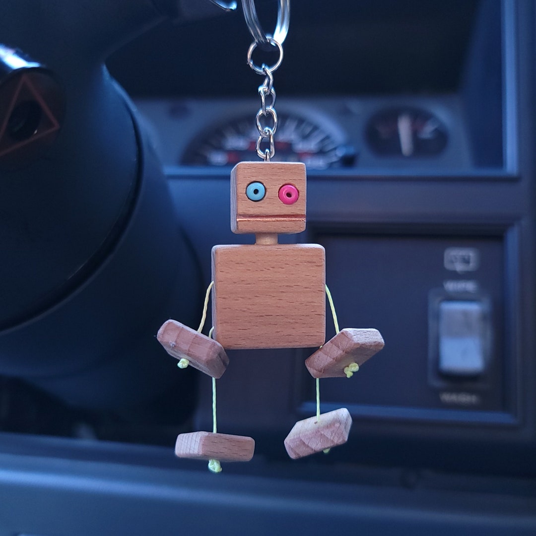 TINY Handmade Robot Keychain Reclaimed Hardwood Natural - Etsy