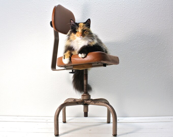 Vintage Stylex Office Chair-metal With Brown Vinyl - Etsy