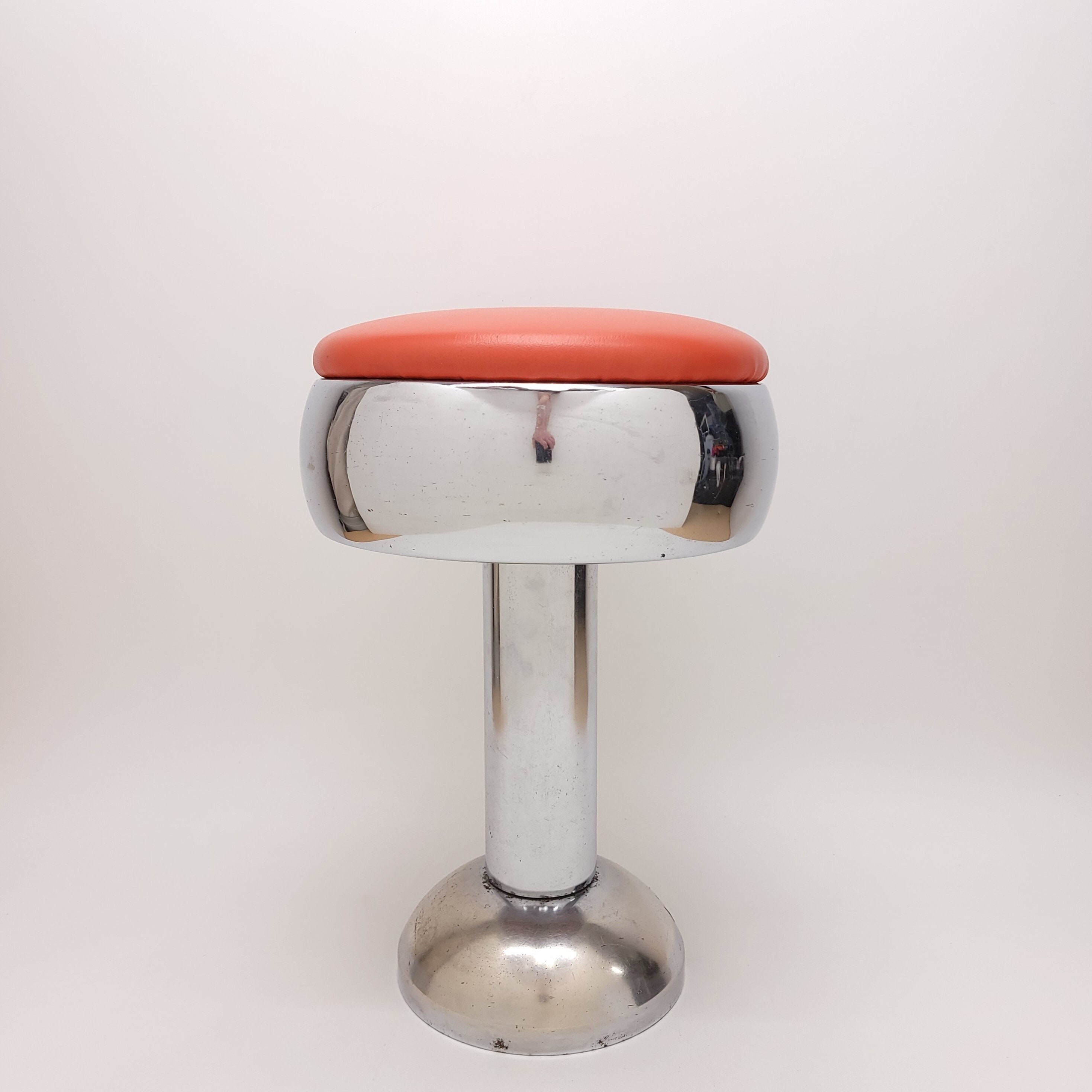Vintage Chrome Diner Bar Stool Orange Vinyl Retro Groovy Mid Century Modern 1950 s Soda Shoppe Etsy Sweden