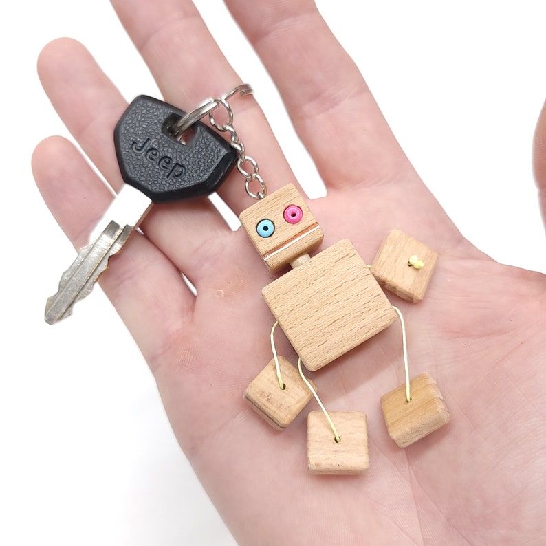 TINY Handmade Robot Keychain Reclaimed Hardwood Natural - Etsy