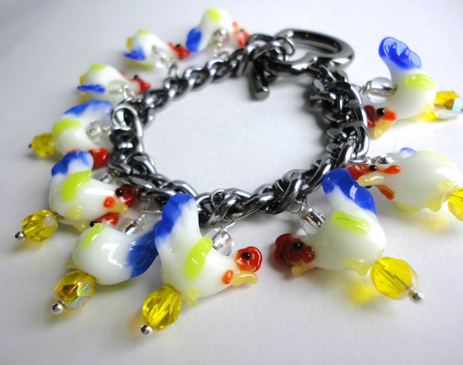 Miss Henny Penny - Cute CHICKEN CHARM Bracelet. Handmade Murano Glass ...
