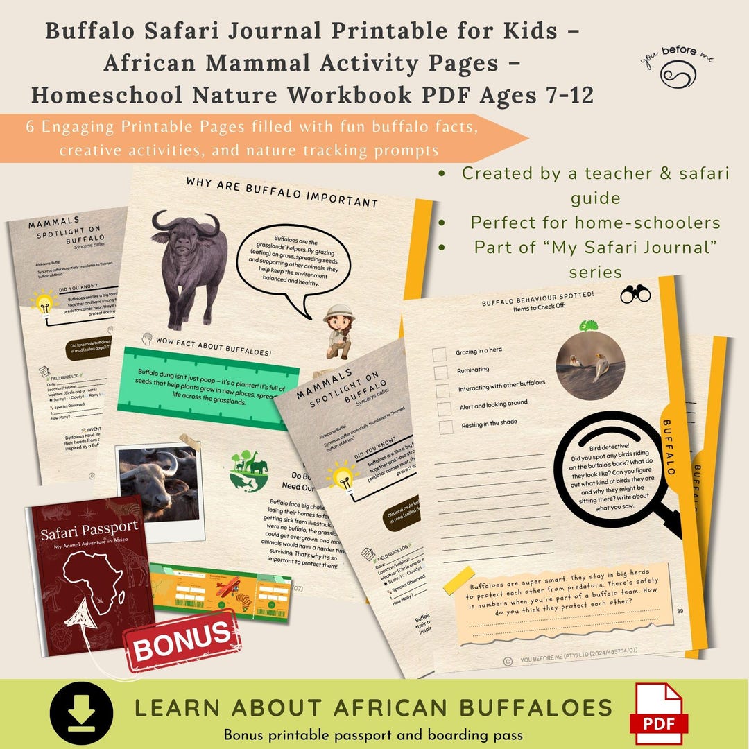 Buffalo Safari Journal | Printable Nature Workbook for Kids | STEM ...