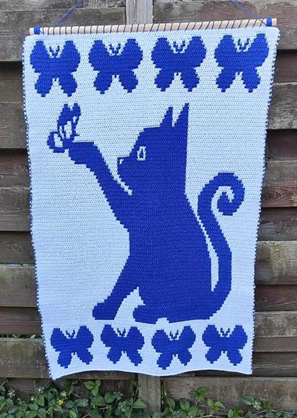 Overlay Mosaic Crochet Pattern - Cat and Butterfly - Wall Hanging, Baby ...