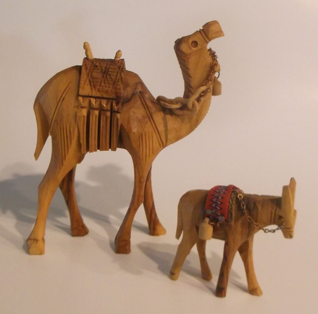 Vintage Nativity Carved Wooden 7 Camel and 3-1/2 Burro Israel - Etsy