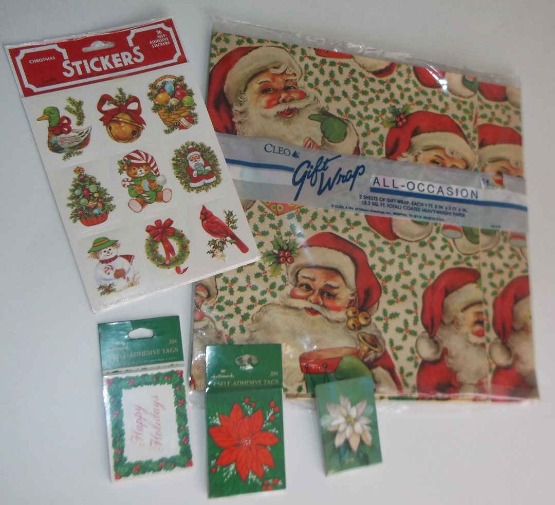 Vintage Christmas Gift Wrap Stickers Tags - Etsy