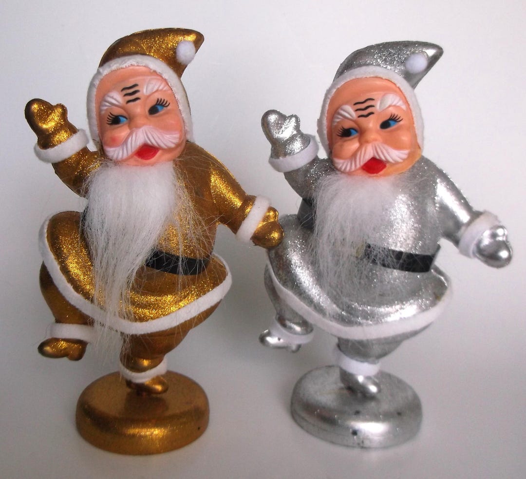 Rare Pair Plastic Silver & Gold Glitter Dancing Christmas Santas - 9 ...