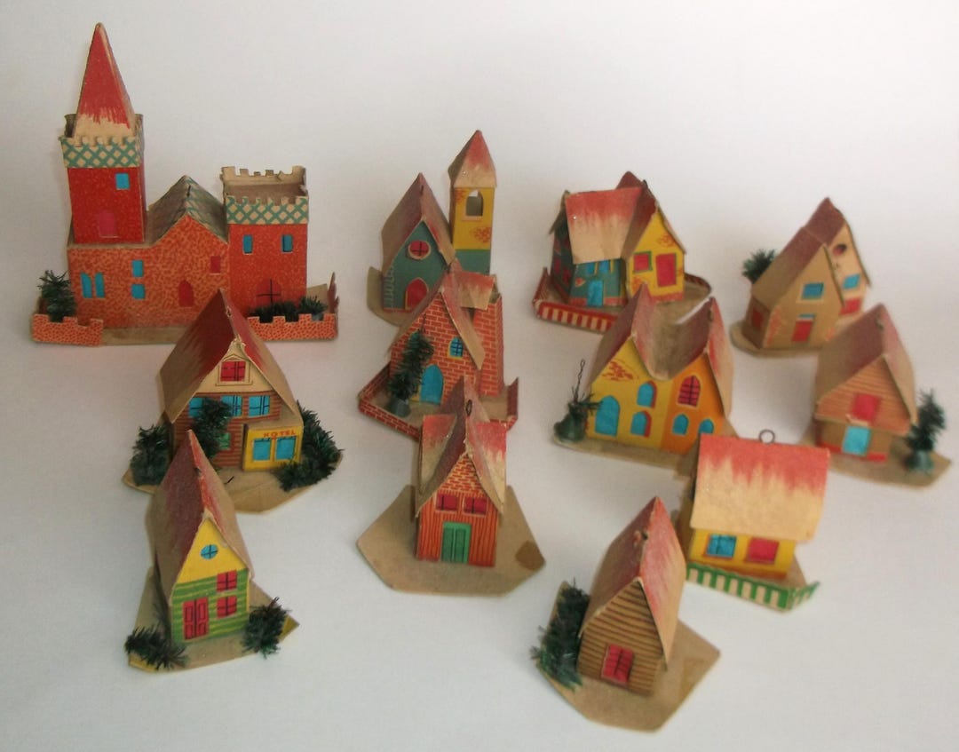 Vintage Printed Cardboard Litho Putz Houses Castle Church Some Mica - Etsy