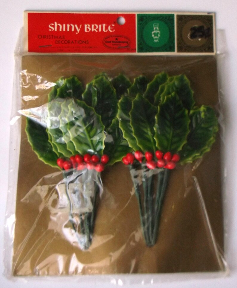 Rare Vintage NOS Sealed Shiny Brite Laquered Holly & Berry Picks Pkg - Etsy