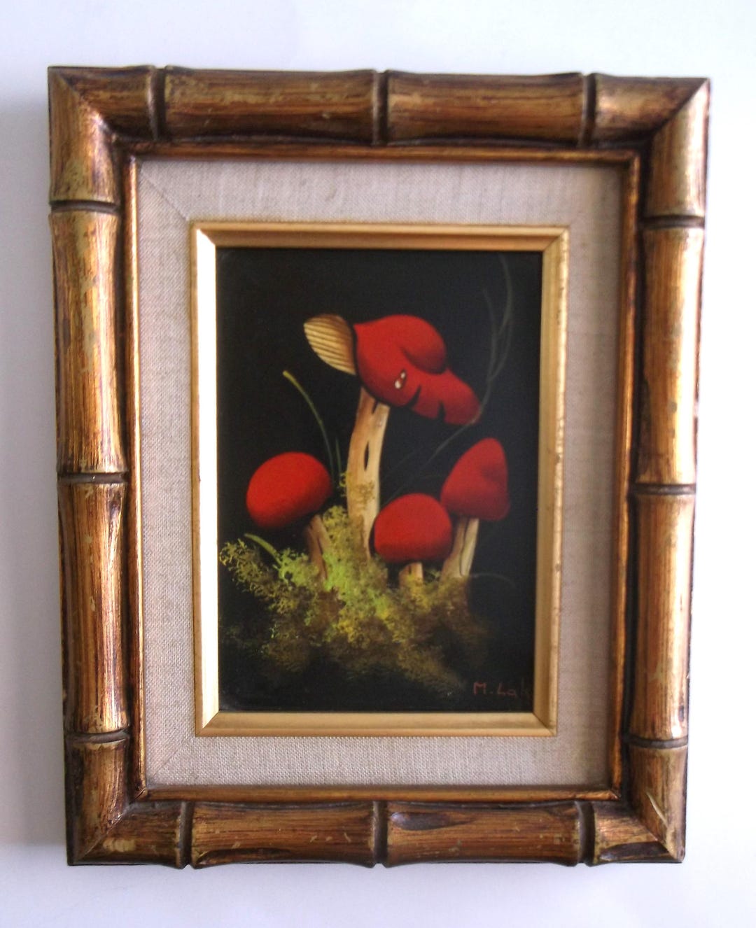 HTF Original Framed Oil Painting by Maria Lak - Retro Red Mushrooms - 8 ...