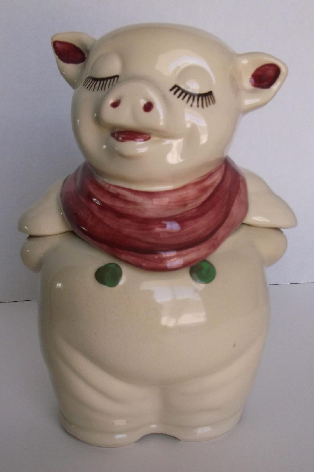 Vintage Shawnee Pottery 'smiley Pig' Cookie Jar - Rare Red Kerchief Red ...