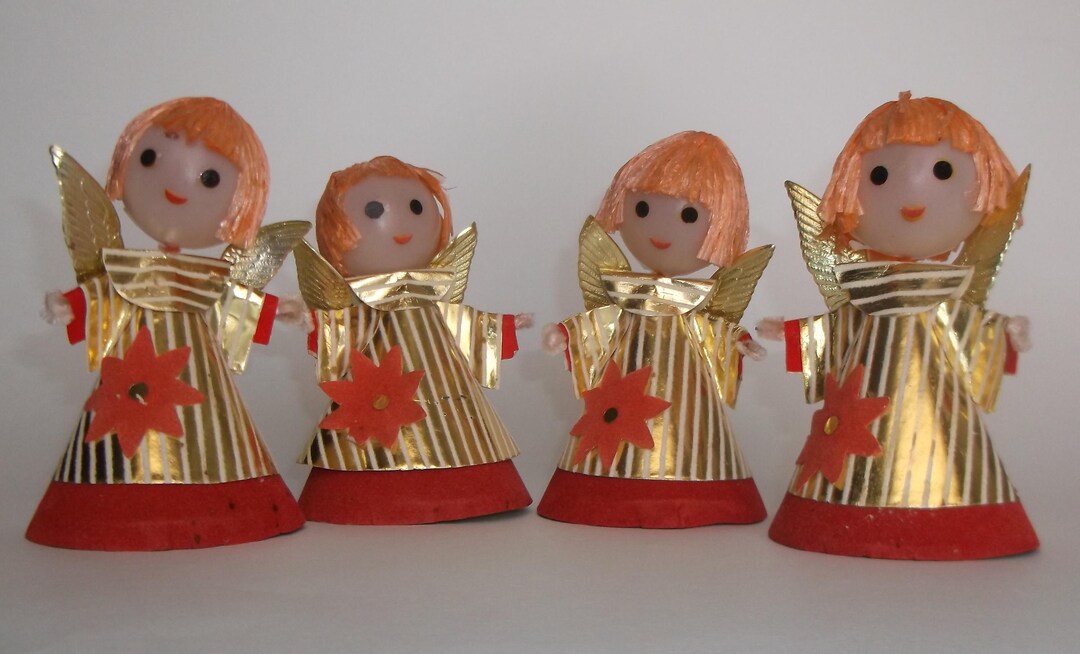 4 Vintage Foiled Cardboard Cone Christmas Angels -4-3/4" Tall Made in ...