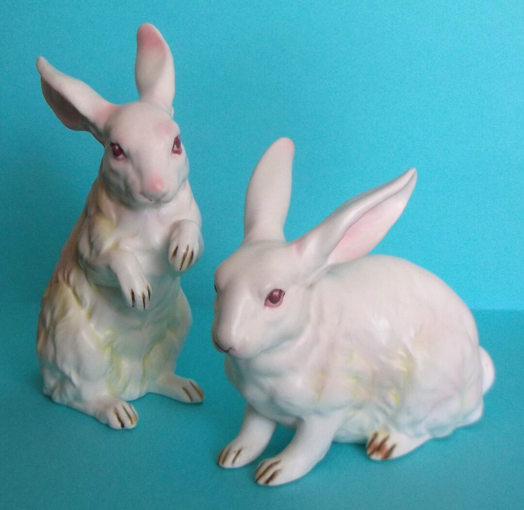 Rare Large Lefton Ceramic White Bunny Rabbit Figurines - Etsy
