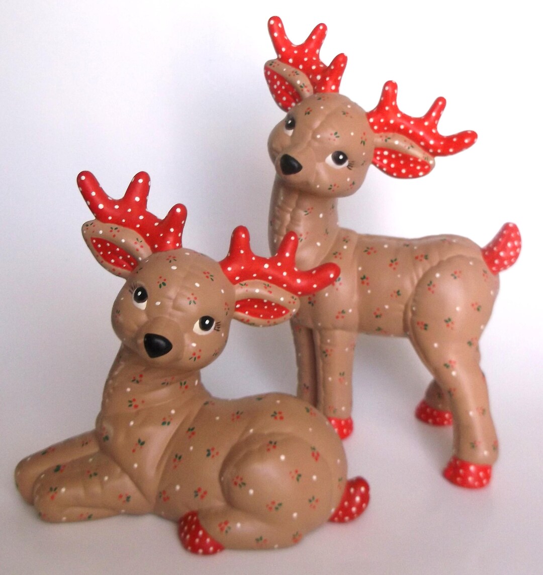 Vintage Pair Kimple Ceramic Patchwork Christmas Reindeer Figurines - Etsy