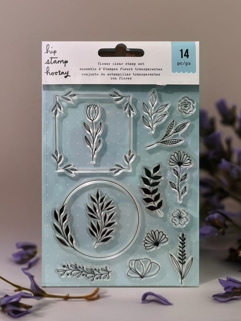 American Crafts Hip Stamp Hooray Flower Clear Stamp Set (leaves ...