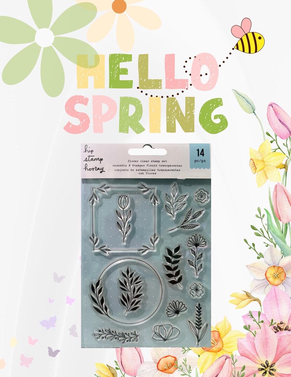 American Crafts Hip Stamp Hooray Flower Clear Stamp Set (leaves ...