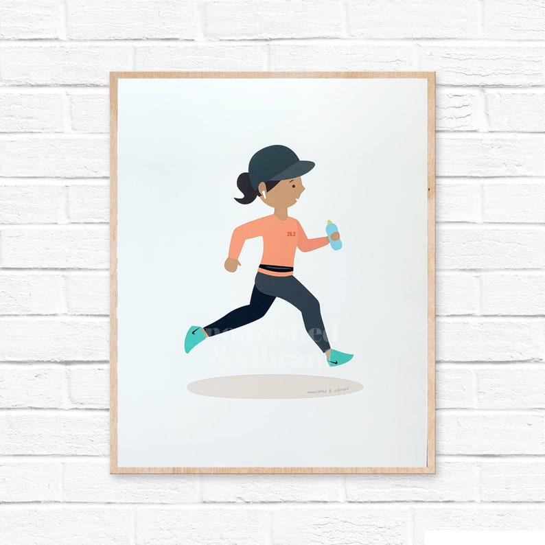 Runner Woman Fitness Poster - 5K, 10K, 13.1, 26.2 Custom Race Distance ...