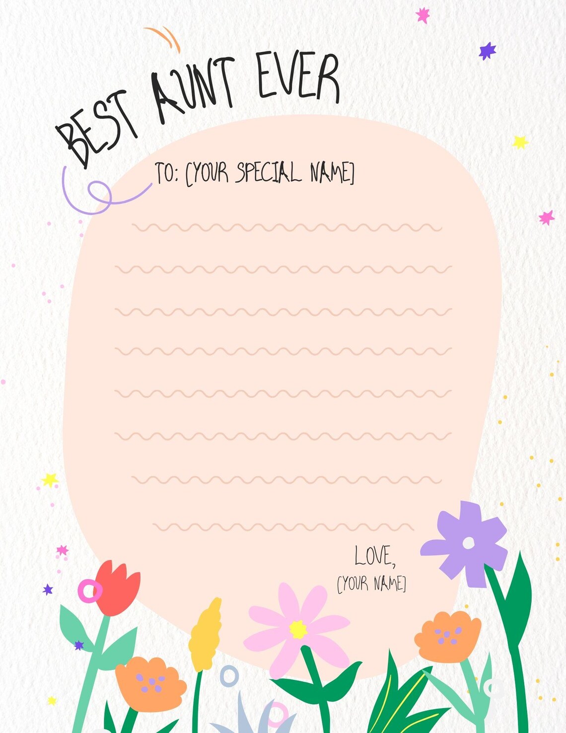 Best Aunt Letter Printable – Editable Fill-in-the-blank Gift – Mother’s ...