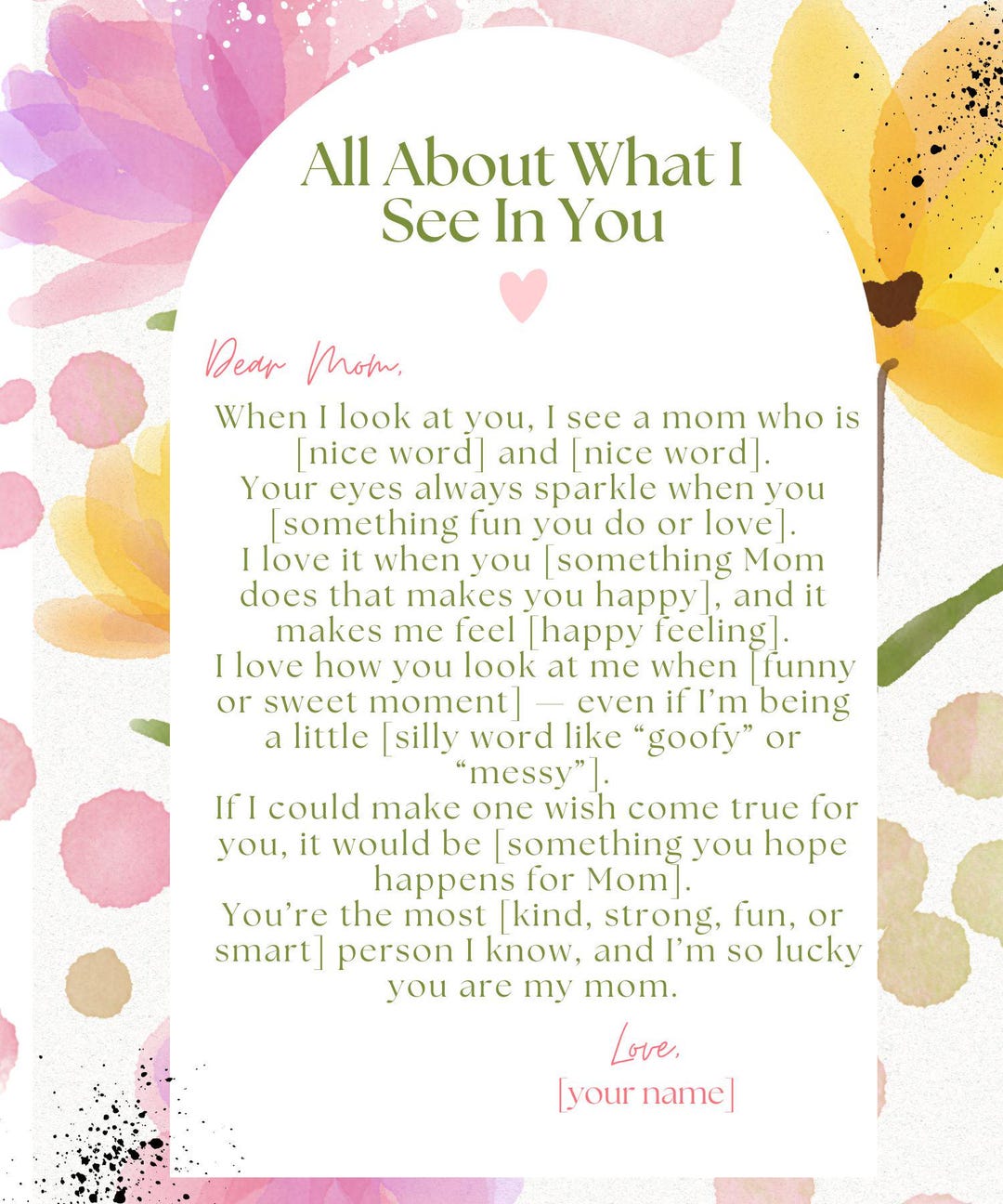 Mother’s Day Letter From Kids – Printable Fill-in-the-blank – Fun DIY ...