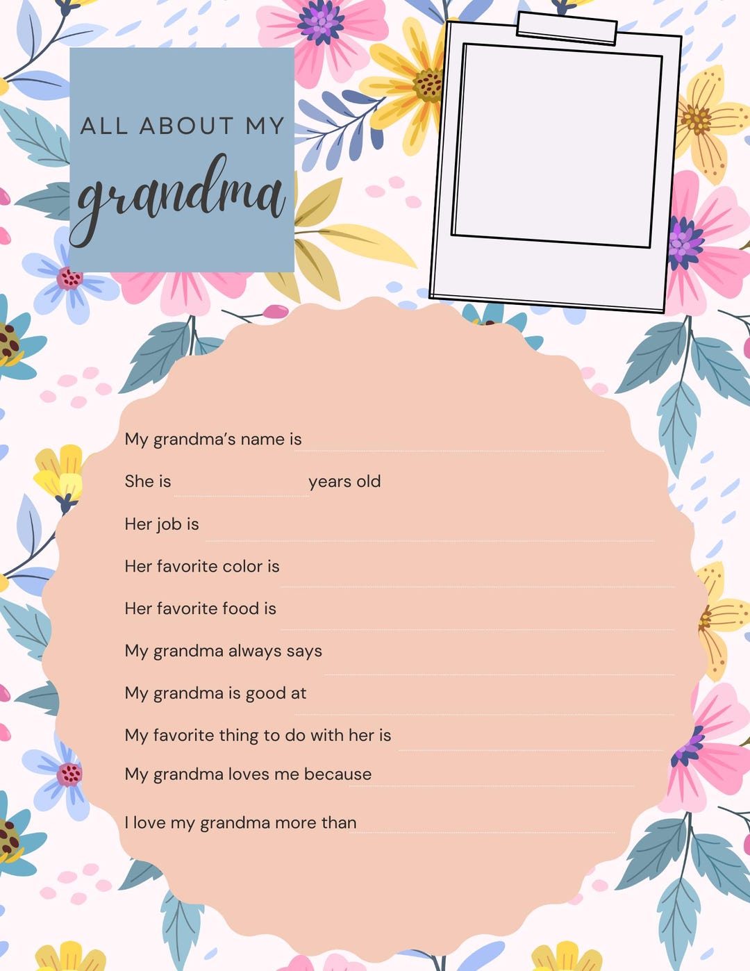 All About My Grandma Printable – Fill-in-the-blank Keepsake for Kids ...