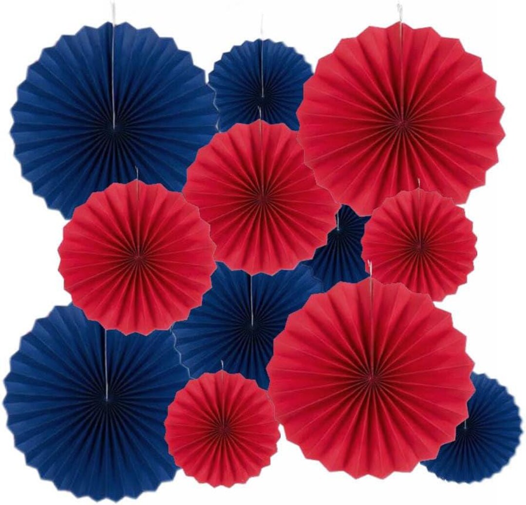 Red and Royal Blue Paper Fans Party Decoration Hanging Party Craft ...