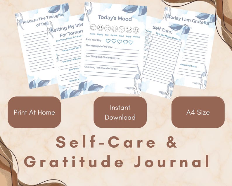Self-care and Gratitude Journal Printable | 5 Page Mindfulness ...