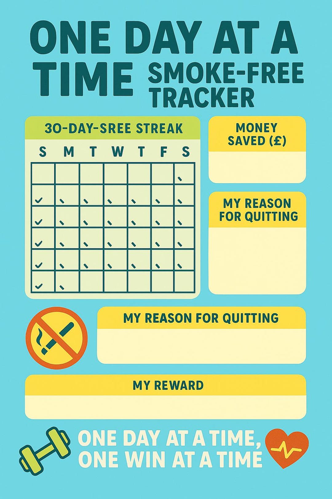 Stop Smoking Tracker Printable | 30-day Smoke-free Challenge | Quit ...