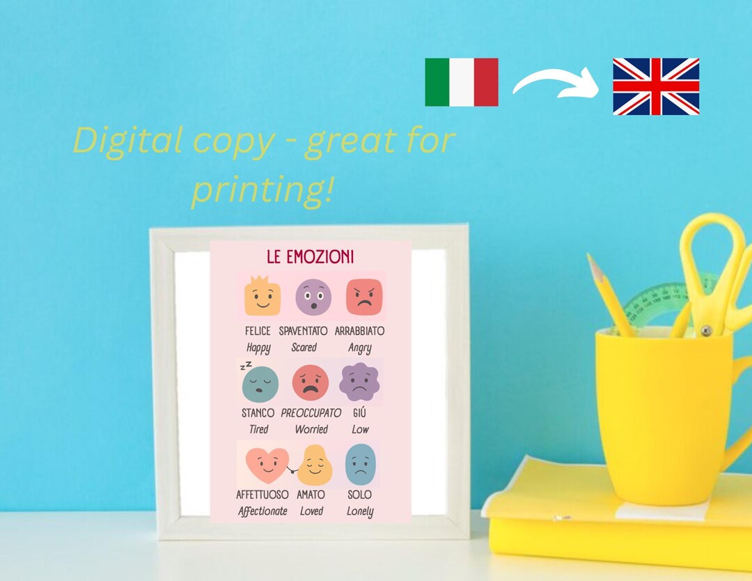 Italian Emotions Poster for Kids | Bilingual Feelings Chart ...