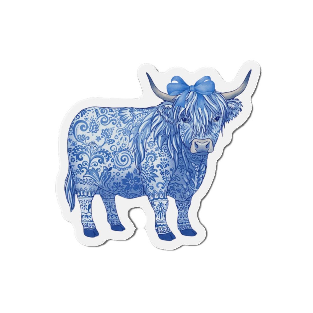 Charming Blue Highland Cow Die-cut Magnet, Cute Scottish Cow Decor ...